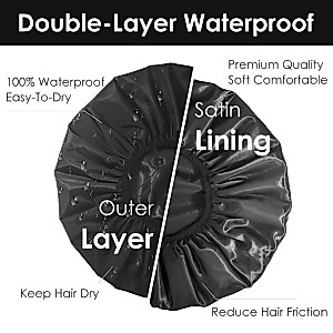 Auban Extra Large Shower Cap, Waterproof Reusable Hair Cap, XL Satin Lined Shower Bonnet for Women Men Thick Long Hair, Braids, Dreadlocks(Adjustable)