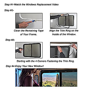 Aucuda RV Windows with Trim Rings, 15" W x 22" H Replacement RV Windows for 1-3/4’’ Wall Thickness, Vertical Slide Trailer Window with Screen, DOT Certification Qualified Camper Window.