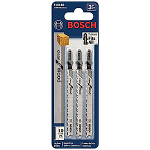 Bosch T101B3 3-Piece 4 In. 10V TPI Clean Wood Cutting T-Shank Jig Saw Blades