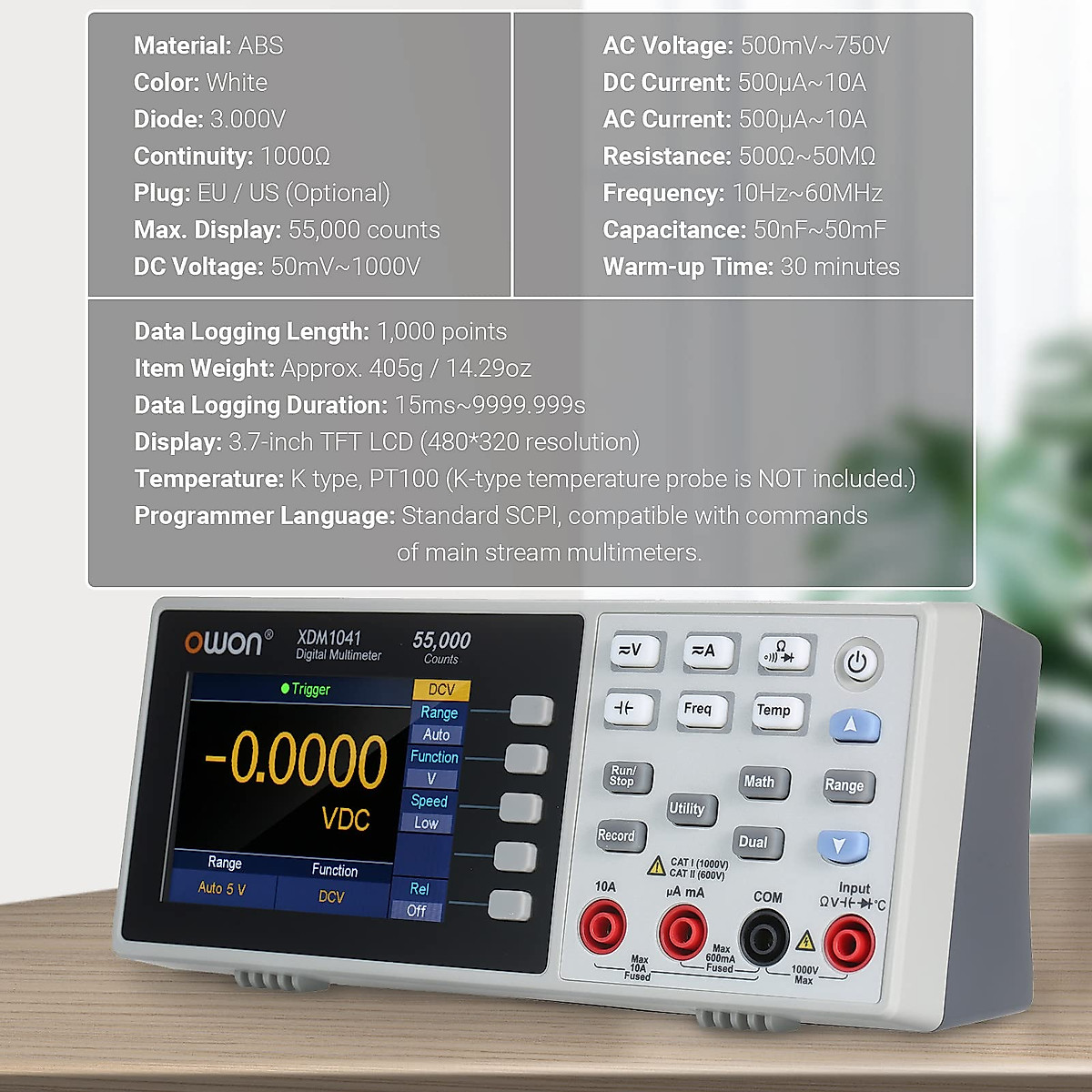 OWON XDM1041 USB/RS232 Digital Multimeter 55000 Counts High Accuracy Universal Desktop Temperature Multimeters Meter with 3.7Inch LCD Screen