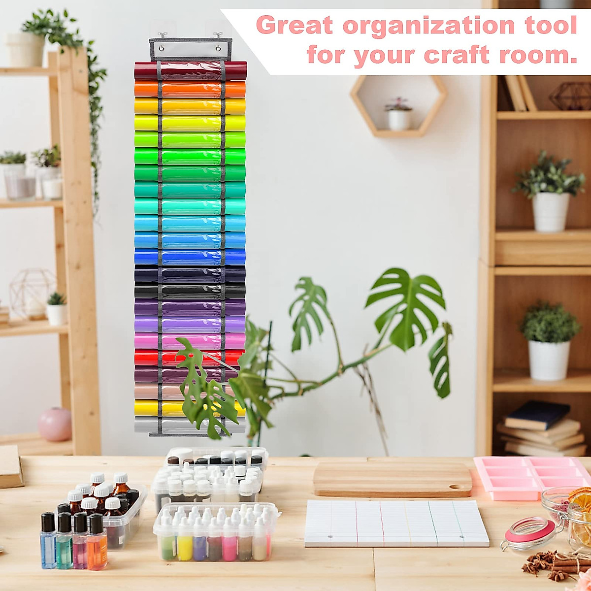 Coitak Vinyl Roll Holder, Vinyl Storage Organizer with 24 Compartments, Craft Vinyl Storage Rack, Gift Wrap Organizer, Gray