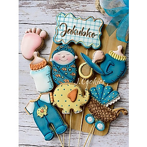 LILIAO Baby Shower Cookie Cutter Set - 10 Pcs - Footprint Dress Carriage Pacifier Ribbon Duck Rattle Elephant Bottle Baby Biscuit Cutters - Stainless Steel