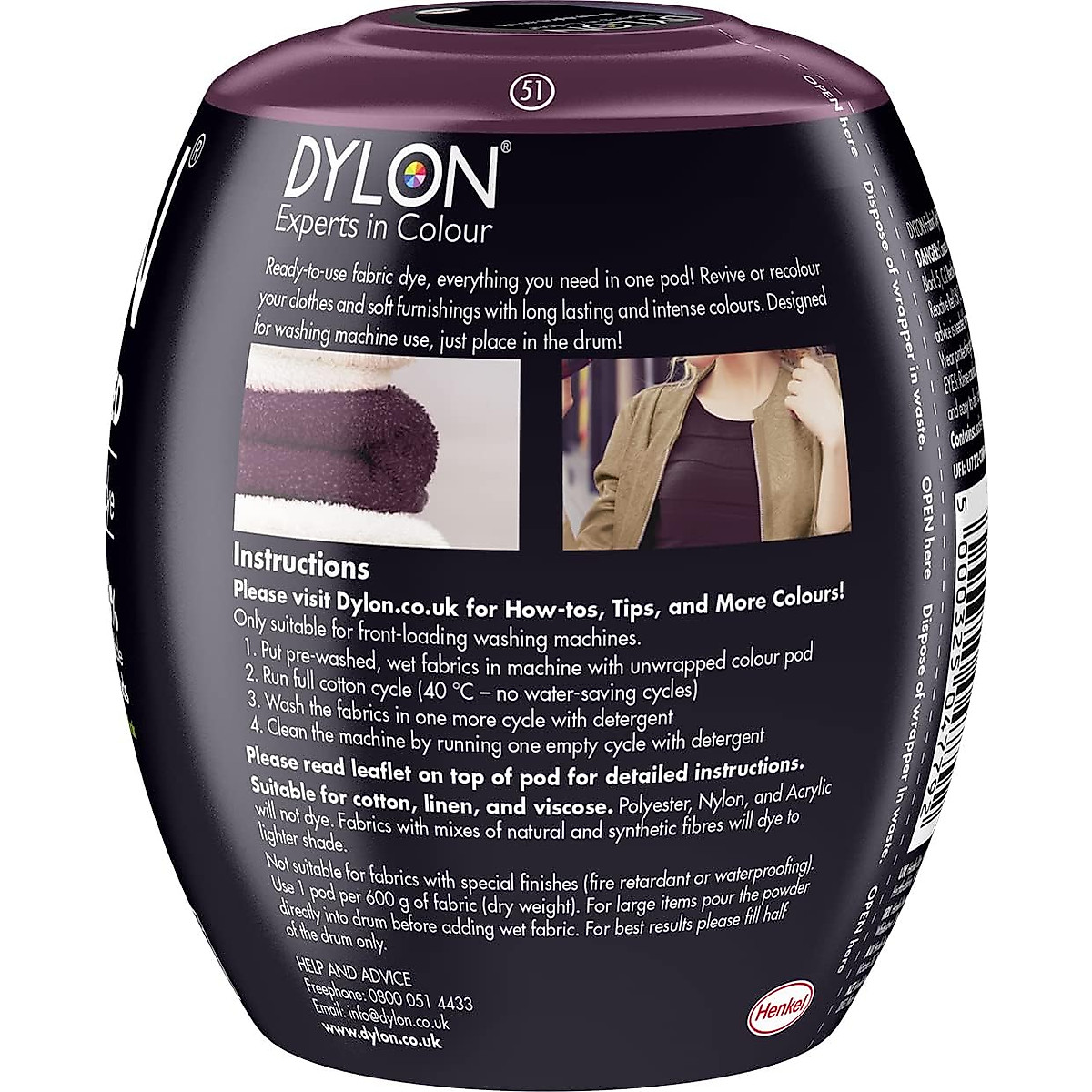 Dylon Washing Machine Fabric Dye Pod for Clothes & Soft Furnishings, 350g – Plum Red