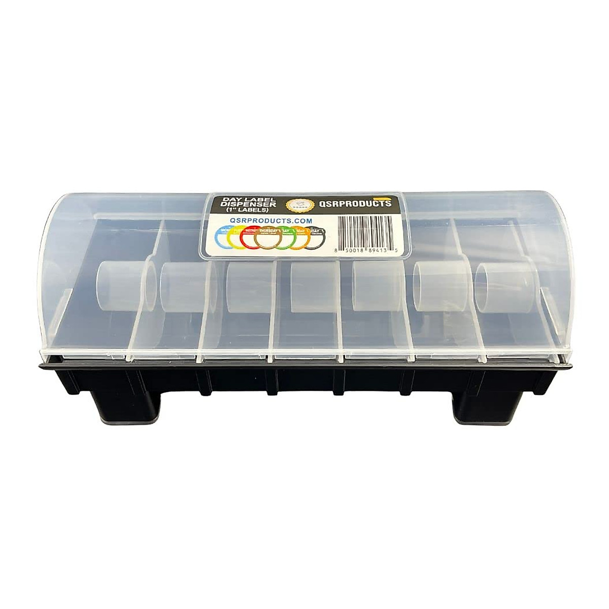 QSRProducts 7-Slot Day of The Week Covered Label Dispenser (for 3/4" or 1" Labels) - Food Sticker Holder for Inventory Management and Meal Prep, Protects Labels Inside