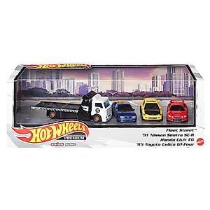Hot Wheels Premium Collect Display Sets with 3 1:64 Scale Die-Cast Cars & 1 Team Transport Vehicle, Collectors’ Favorites, 2 Sets in The Assortment for Collectors of All Ages