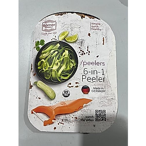 Börner Vegetable Peeler (6-in-1) • Garnishing Peeler with Grater • Multifunctional Peeler for Fruits & Vegetables • Fruit Peeler, Universal Peeler, Potato Peeler • Color: Red