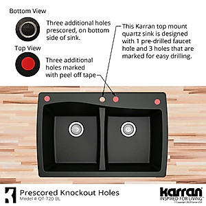 Karran QT-720 Drop-In Quartz Composite 34 in. 1-Hole 50/50 Double Bowl Kitchen Sink Kit in Bisque