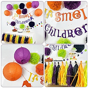 Hocus Pocus Halloween Decorations I Smell Children Banner Hocus Pocus Halloween Baby Shower Party Decorations, Hocus Pocus Sign with Paper Pompoms Tassels and Lanterns Hocus Pocus Halloween Decor