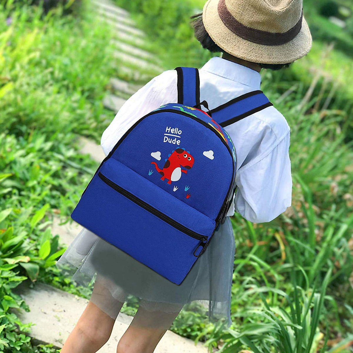 Kids Toddler Backpack Boys with Strap Dinosaur Blue Kindergarten Leash Bookbag (Blue-13)