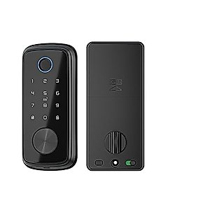 Compatible for TTLock Or Compatible for Tuya APP Smart Remote Control Fingerprint Biometrics Password Card US Deadbolt Automatic Electric Latch Lock (Color : T1 Pro Black TTLock)