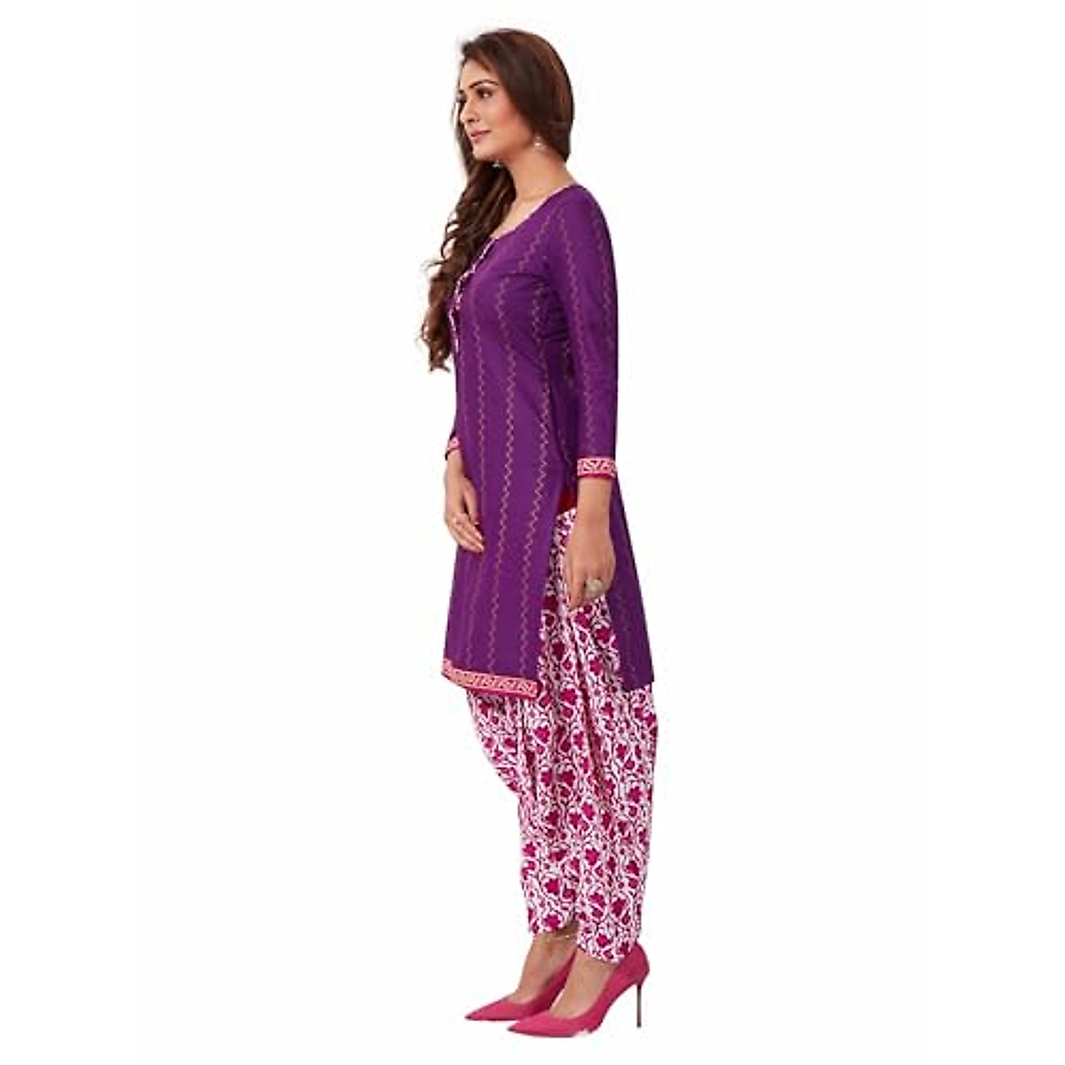 Miraan Women's Cotton Printed Readymade Salwar Suit XXX-Large Purple