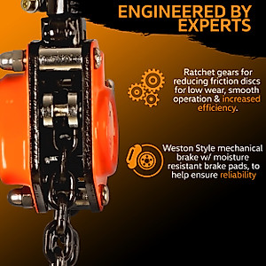 SuperHandy Manual Chain Hoist Come Along 1/2 Ton 1100Lbs Capacity 5' Foot Lift 2 Heavy Duty Hooks Commercial Grade Steel Construction Building Garages Warehouse Automotive Machinery