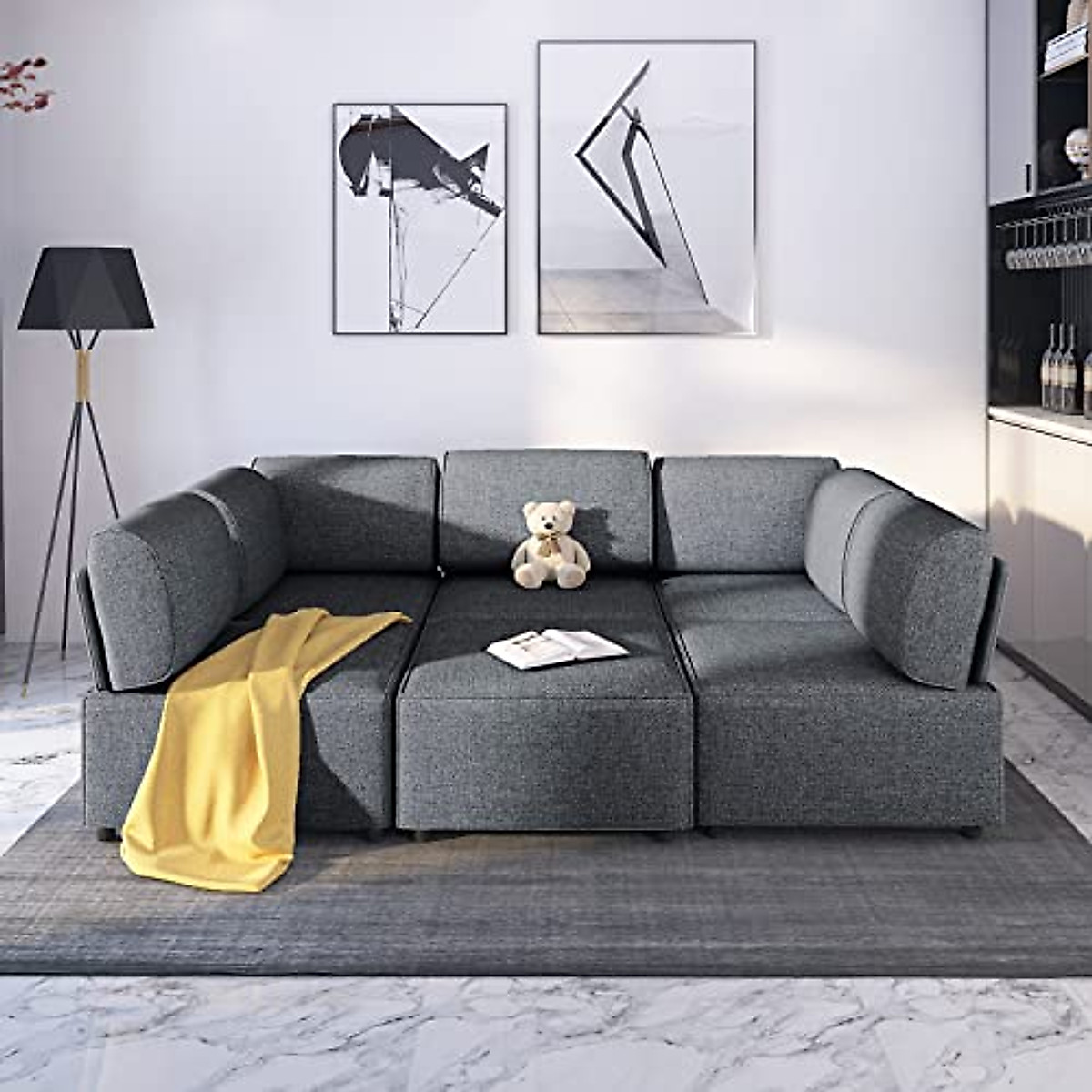 ZAFLY Modular Sectional Sofa Couch, U/L Shaped Couch with Oversized Seats, Ottoman, Convertible Modern Linen Fabric Reversible Chaise, Sofa Sleeper for Living Room, Apartment 120.4" W (Deep Gray)