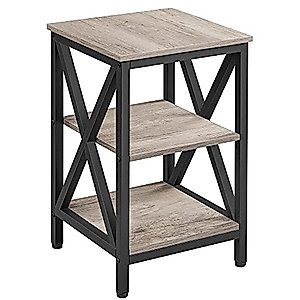 Yaheetech Industrial End Tables, 3-Tier Side Tables with Storage Shelves for Living Room, X Design Sofa Tables, Strong Metal Frame, Easy Assembly, Gray