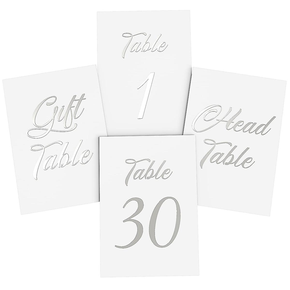 Silver Table Numbers 1-30 for Wedding Reception - Silver Foil Table Number Cards 4x6 in with Head & Gift Table - Restaurant Table Numbers - Wedding Numbers for Tables Card Stock Wedding Table Numbers
