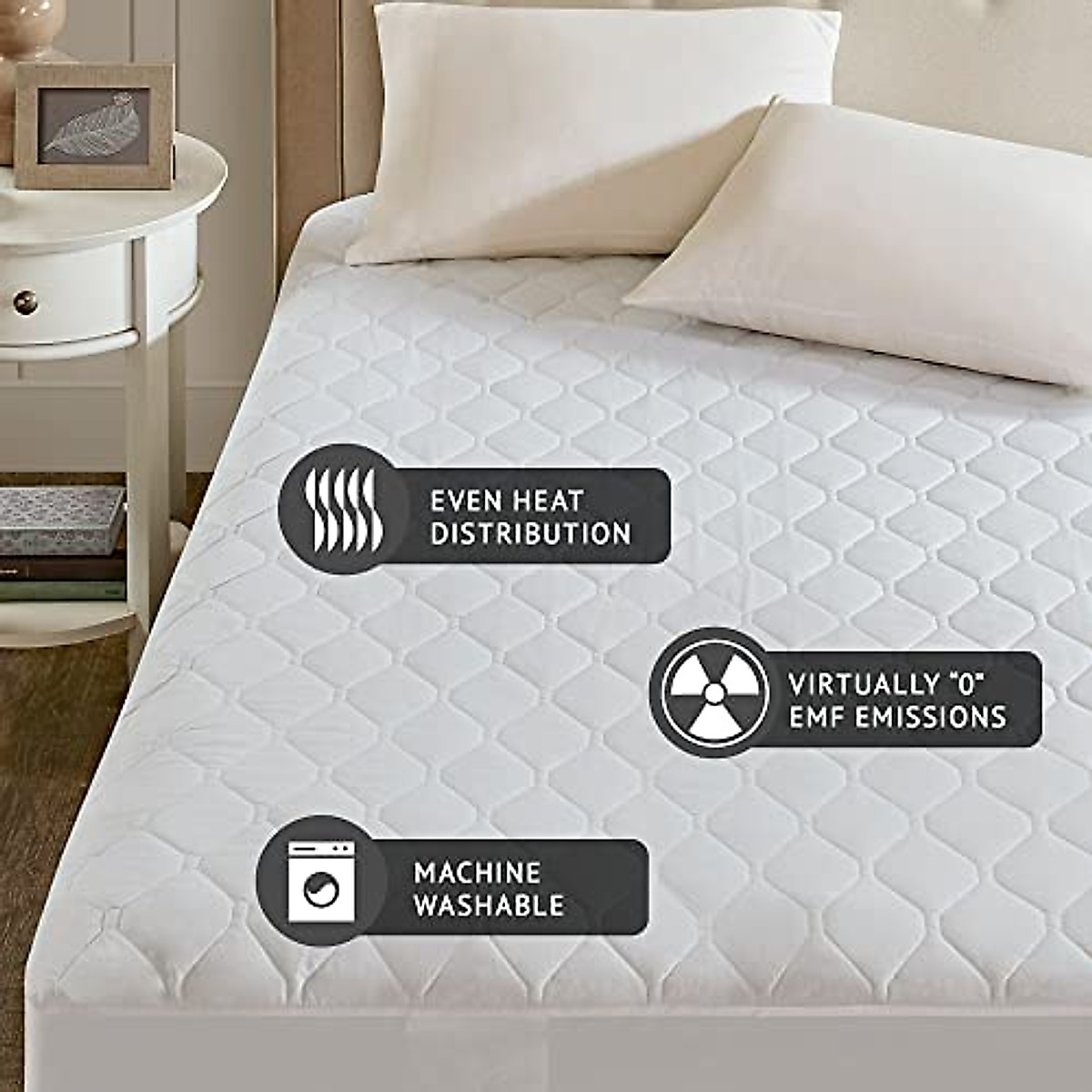 Beautyrest Cotton Blend Heated Mattress Pad Secure Comfort Technology - Luxury Quilted Electric Mattress Pad with Deep Pocket - 5-Setting Heat Controllers, Cal King, White