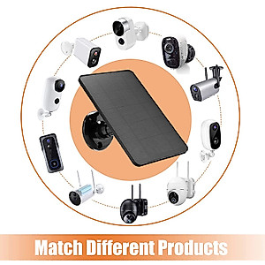 Solar Panel Charger -Weather Resistant, 5V Solar Panel Wall Mounting Low-Power Solar Charging Panel Waterproof for Doorbell Security Camera with 300cm Cable Bracket (Black)