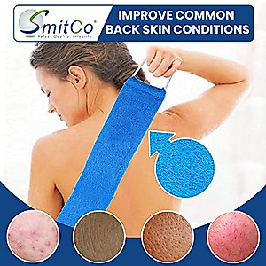 Back Scrubber for Shower for Men and Women | Extra-Long Exfoliating Shower Towel for Back Scrubbing | Exfoliation Back Cleaner Removes Dead Skin and Prevents Acne on Back- 2 Pack - Blue & Green