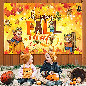 Happy Fall Y'all Backdrop-Scarecrow Party Decorations Thanksgiving Maple Leaves Pumpkin Banner Photo Background for Autumn Decor