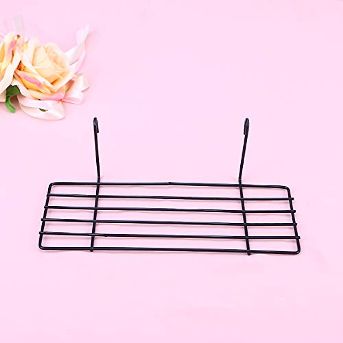 Black Wire Storage Basket Rack Straight Shelf for Grid Panel Display 25x10cm