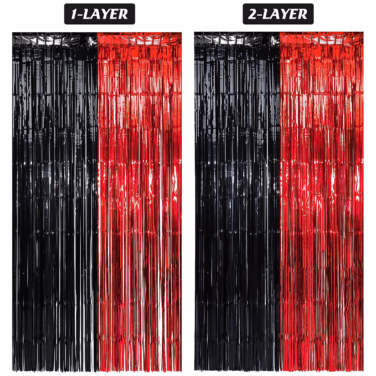 6 Pack 3.3Ft x 6.6Ft Graduation Foil Fringe Curtain Backdrop Decorations, Red Black Metallic Tinsel Foil Streamers Curtain Photo Booth Background for Graduation Prom Wedding Birthday Party Decorations