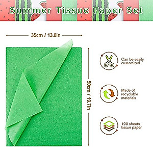 Watermelon Tissue Papers Bulk Shredded Paper for Gift Box, Red Green Tissue Paper Stripes Tissue Paper Assorted for Tissue Paper Pom Pom,100 Sheets 14" x 20" Wrapping Tissue Paper