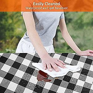 KENOBEE Picnic Table and Bench Fitted Tablecloth Cover, 3-Piece Set, Flannel Backing Elastic Edge Waterproof Wipeable Plastic Cover Vinyl Tablecloth for Home Goods Indoor Outdoor Patio, Black-White