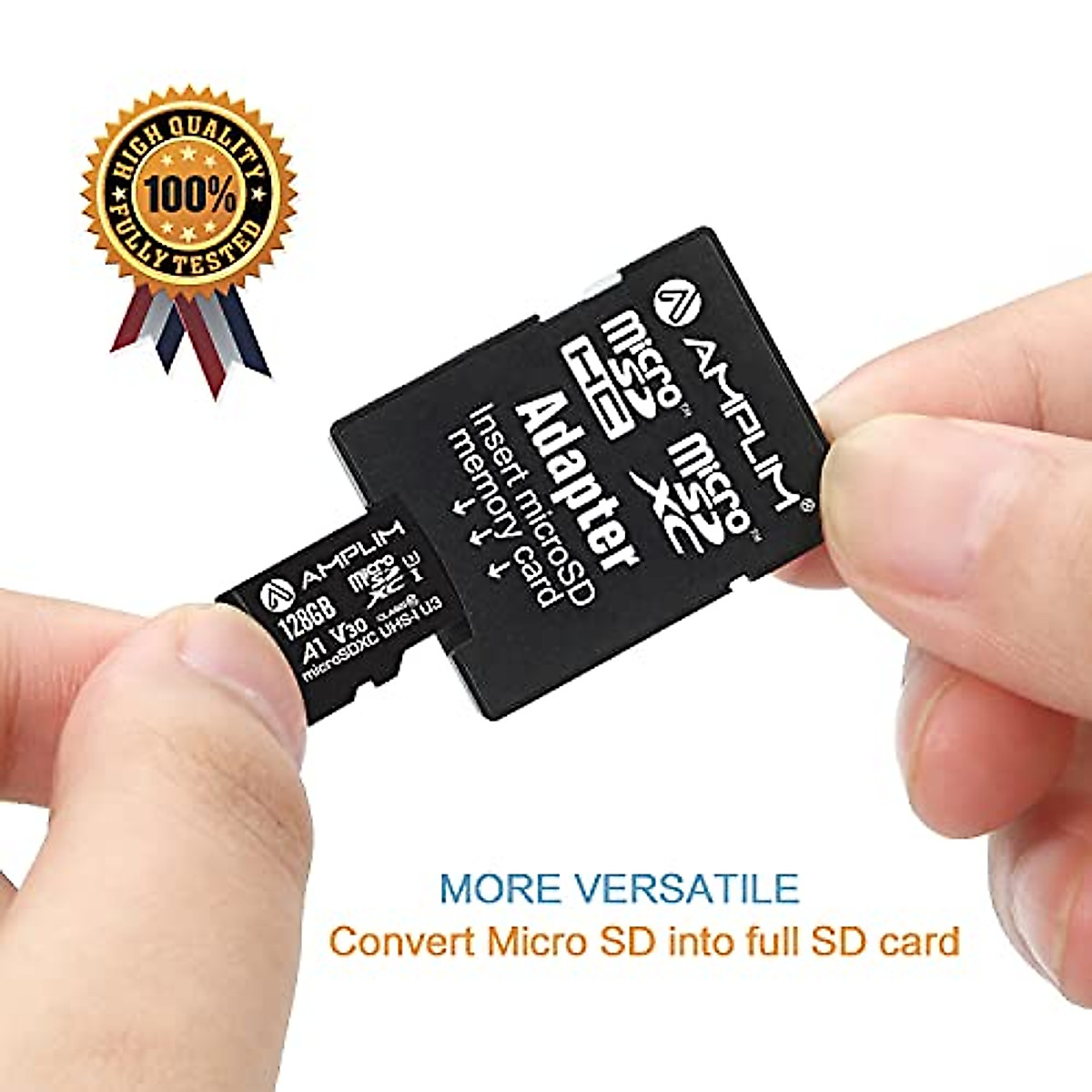 Amplim Micro SD Card, 128GB MicroSD Memory Plus Adapter, MicroSDXC SDXC U3 Class 10 V30 UHS-I TF Extreme High Speed Nintendo-Switch, Go Pro Hero, Surface, Phone Galaxy, Camera Security Cam, Tablet