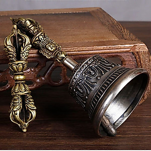 6.5" Tibetan Buddhist Meditation Bell and Dorje Set, Made in Nepal-100% Handmade Dharma Objects Copper Bell for Home Decoration for Meditation, Prayer, Reiki, Clarity, Focus, Healing Dorje Set