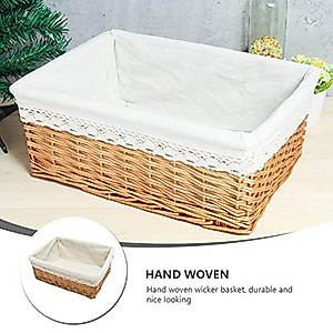 DOITOOL Wicker Storage Basket With Liner, Handmade Woven Basket Storage Bins Rectangular Decorative Baskets Organizing Baskets Nesting Baskets for Sundries Neatening