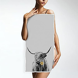 Pfrewn Highland Cattle Cow Sunflower Hand Bath Towels Soft Absorbent Bathroom Guest Towel Hanging Kitchen Dish Towel for Home Decor 16x30 in