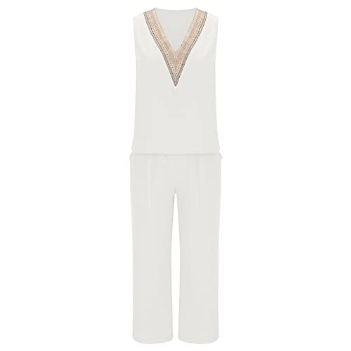 H-626 White Womens Pants Sets Faux Gauze Linen Pants Sets for Ladies Capri Cami Tank Flared Wide Leg Basic Bootcut Summer Fall Pants Sets Button 2023 Clothing Y2K MR XL