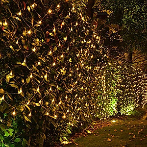 kemooie 198 LED Christmas Net Lights, 9.8FT x 6.6FT Plug in Mesh Lights, Connectable 8 Twinkle Modes Waterproof String Lights for Garden Bush Window Christmas Decorations (Warm White)