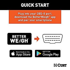 CURT 51701 BetterWeigh Mobile Towing Scale with TowSense Technology (OBD2) Apple, Android Smartphones, Tongue Weight, GCW, Weight Distribution, BLACK PLASTIC