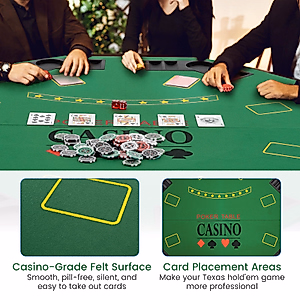 Giantex 48" Poker Table Top, 8 Player Foldable Texas Holdem Poker Mat Layout w/Carrying Bag, Cup Holders, Chip Trays, Portable Anti-Slip Blackjack Octagonal Poker Table Topper for Card Casino Game