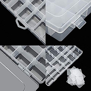 VIUJUH 36 Grids Clear Plastic Bead Organizer Jewelry Storage Box for Bead Storage, Felt Board Letters, Fishing Tackle, Loom Bands, Craft, Rock Collection with Adjustable Dividers (4 Packs)