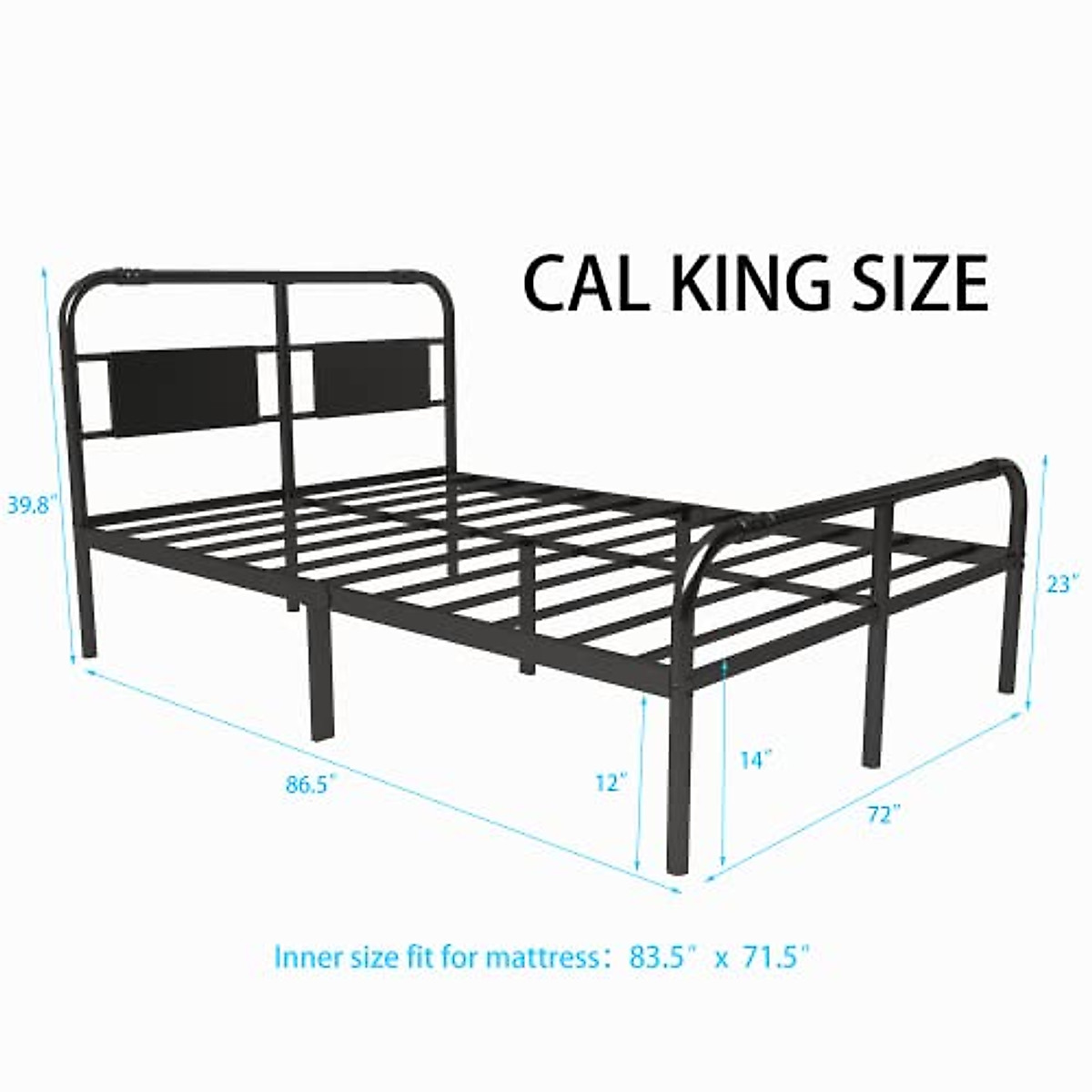 Emiosmt California King Bed Frames with Headboard and Footboard 14 Inch Tall,Heavy Duty 2500lbs Steel Slat Support Metal Platform,No Box Spring Needed,Easy Assembly,Round Tube,Cal King Frame
