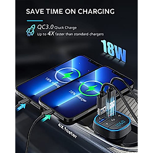 Upgraded Bluetooth FM Transmitter for Car, Car Bluetooth Adapter, Freapp Wireless Car Radio Transmitter, QC3.0 Quick Charge, Handsfree Call/TF Card & U Disk Car Music Adapter Player,Voice Assistant