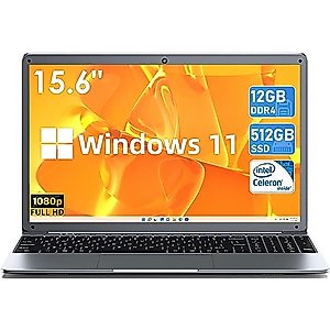 SGIN Laptop, 15.6 inch 1080P Laptops Computer, 12GB DDR4 512GB SSD, Intel Celeron Quad-Core N5059 (up to 2.9 GHz), Intel UHD Graphics 600, Webcam, Mini HDMI, WiFi, Bluetooth 4.2, USB3.0