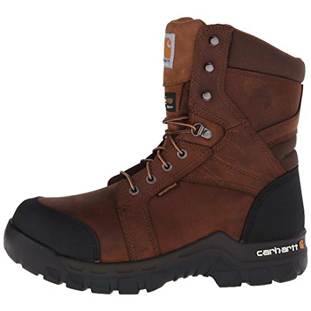 Carhartt mens 8" Rugged Flex Insulated Waterproof Breathable Safety Toe Leather Work Boot Cmf8389 Construction Shoe, Brown, 10.5 US