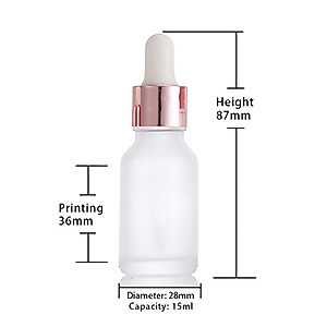 12 Pack,0.5 Oz Matte Glass Dropper Bottle,Empty Frosted Essential Oil Dropper Bottle Holder With Glass Eye Dropper,Rose-Golden Caps Perfume Travel Vial Container-Pipette,Stickers,Funnel included