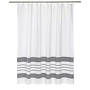 White Shower Curtain for Bathroom, Fabric Shower Curtains, 72x72 in, Farmhouse, Boho, White and Gray Striped Woven