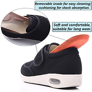 W&LESVAGO Women's Extra Wide Diabetic Arthritis Edema Shoes, Air Cushion Adjustable Closures Walking Shoes(Mesh Black,9.5)