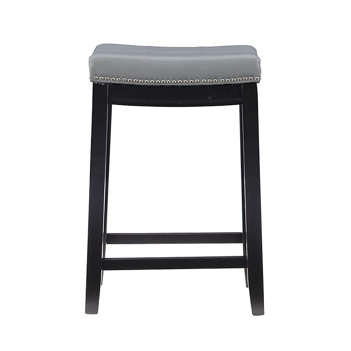 Linon Claridge Backless Counter Stool Gray Faux Leather Wood Frame in Black