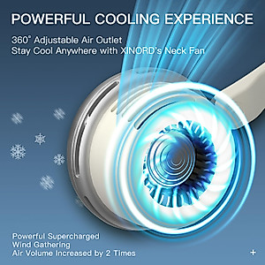 XINORD Portable Neck Fan,Hands Free Bladeless Fan,USB Rechargeable Wearable Cooling Personal Fan, 360° Cooling 5 Speeds Adjustable Strong Wind for Men Women for Outdoor & Indoor