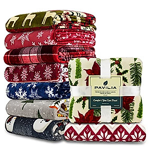 PAVILIA Christmas Throw Blanket | Holiday Christmas Red Fleece Blanket | Soft, Plush, Warm Winter Cabin Throw, 50x60 (Red Snowflakes)