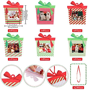 Irenare 24 Pcs Felt Christmas Photo Ornament Photo Frames with Bow Christmas Hanging Picture Frame Tree Decoration for DIY Christmas Tree Stockings Holiday Presents(Classic Style)