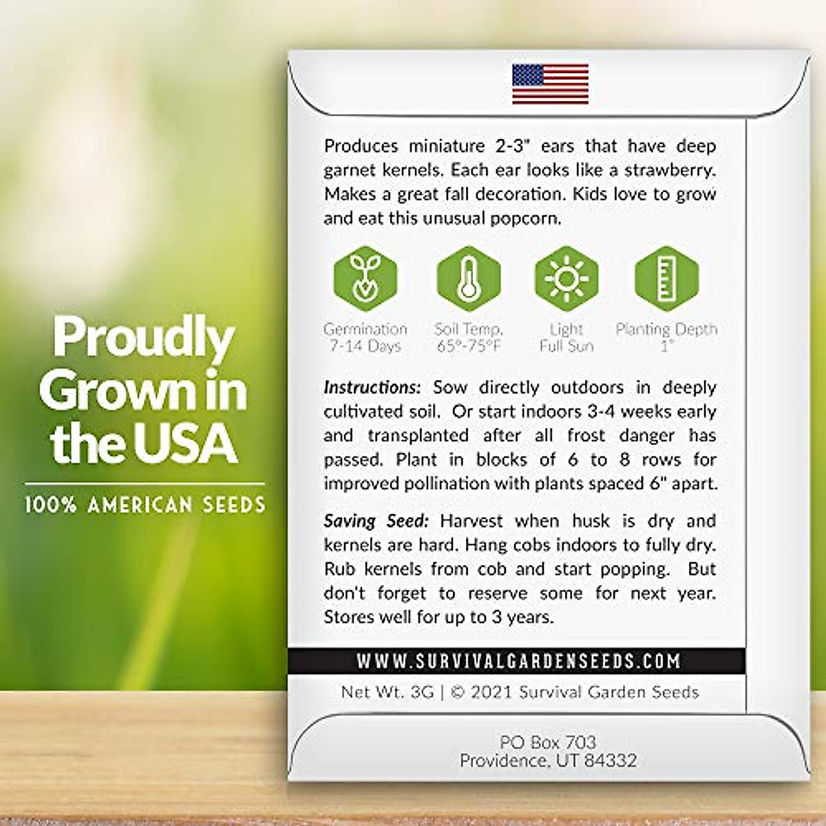 Survival Garden Seeds - Strawberry Popcorn Seed for Planting - Packet with Instructions to Plant and Grow Garnet Kernel Ornamental Popcorn in Your Home Vegetable Garden - Non-GMO Heirloom Variety