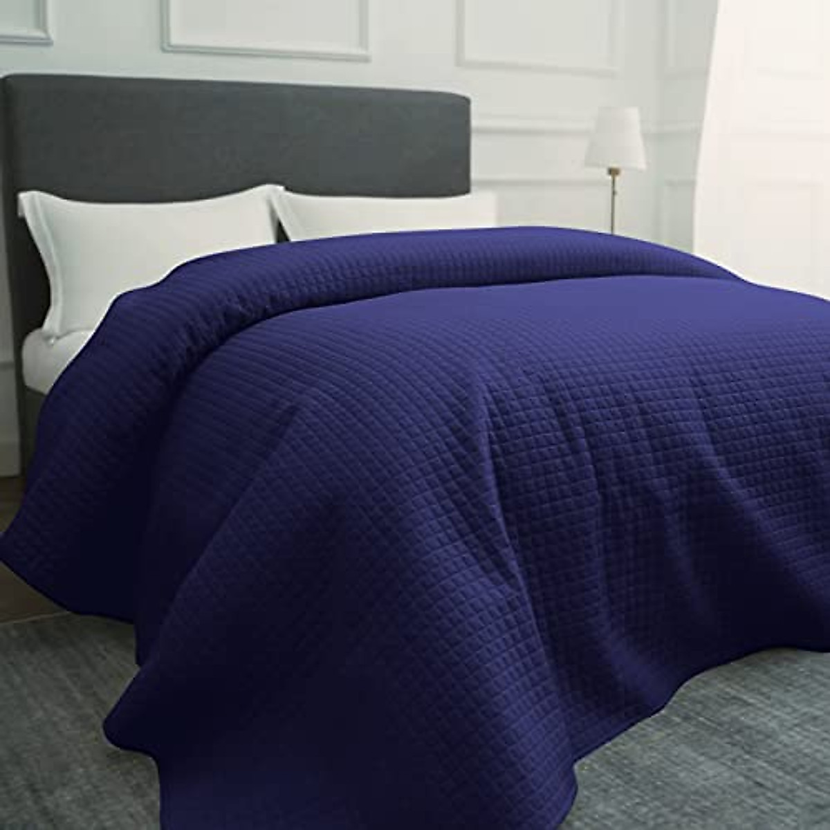 HollyHOME Luxury Checkered Super Soft Solid Single Pinsonic Quilted Bed Quilt Bedspread Bed Cover, Blue, Twin