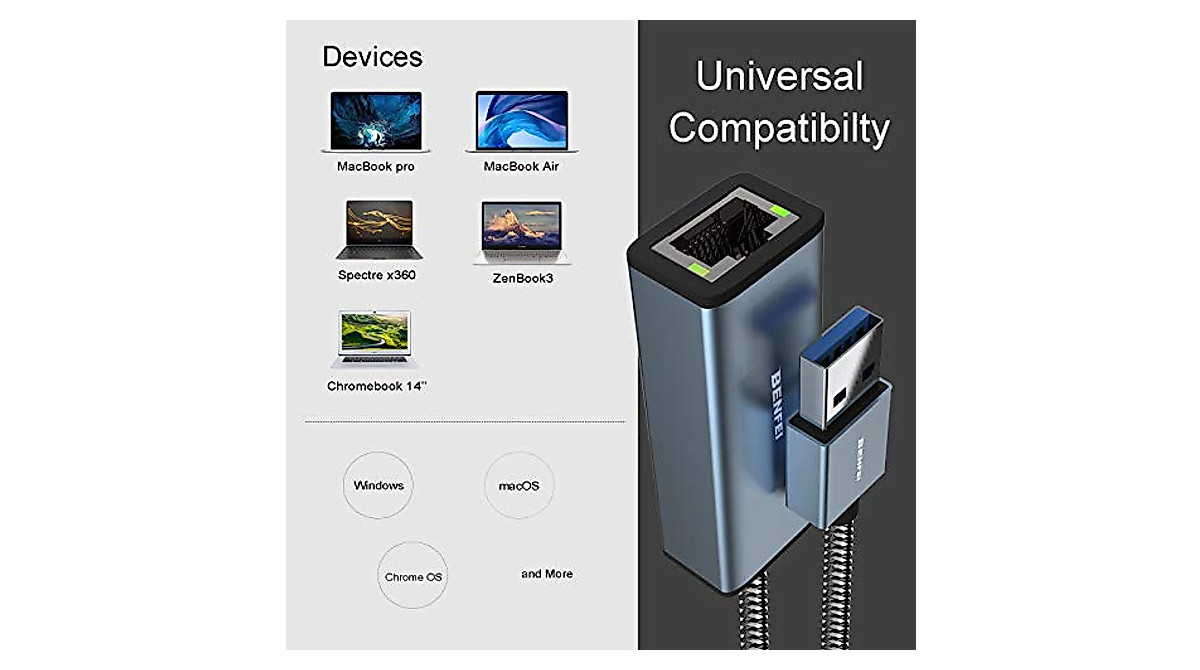 USB 3.0 to Ethernet Adapter - Fast, Reliable Network for Mac & PC